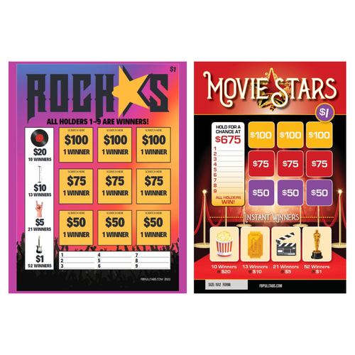 LOT 2 1 POINT/700P PULL TABS CARD TICKETS CELEBRITY MUSIC STARS PARTY ...