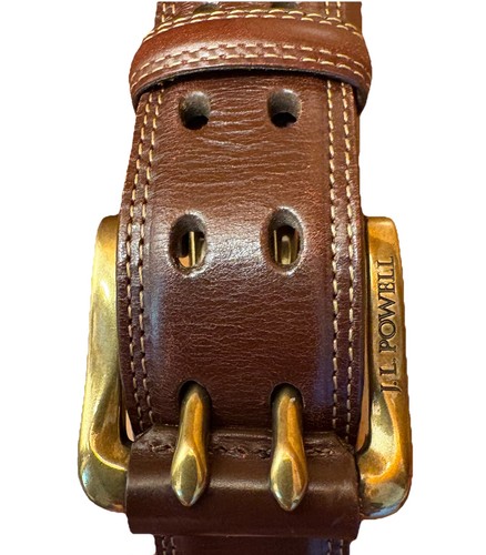 J. L. Powell Men’s Leather Belt Brown Size 36 Double Buckle Prongs ...