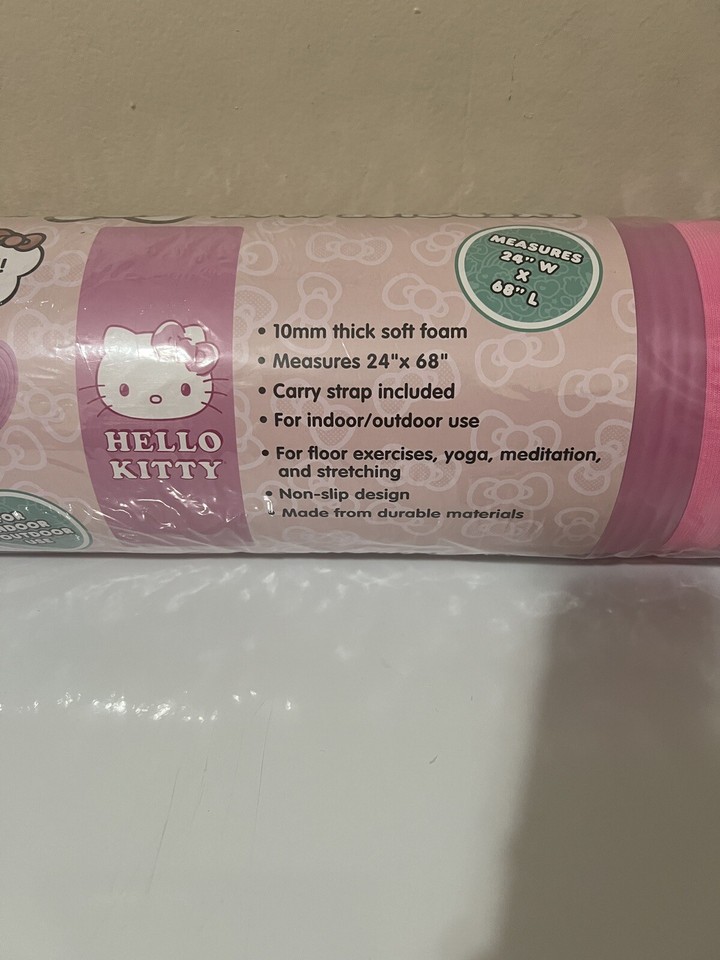 Hello Kitty Sanrio Exercise Yoga Pink Mat 24"W×68"L -10mm W/bright Pink ...