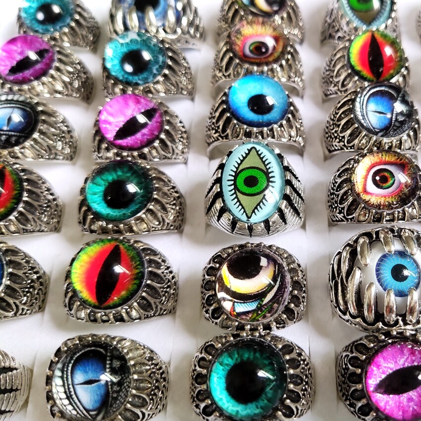 Bulk lots 50pcs Wholesale Mix Eye Ring Men Women Punk Evil Eye Rings ...
