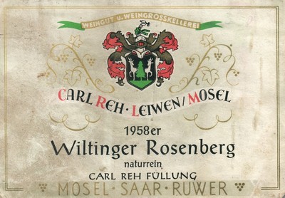 Vintage Wiltinger Rosenberg Carl Reh Original German Wine Label B993 | eBay
