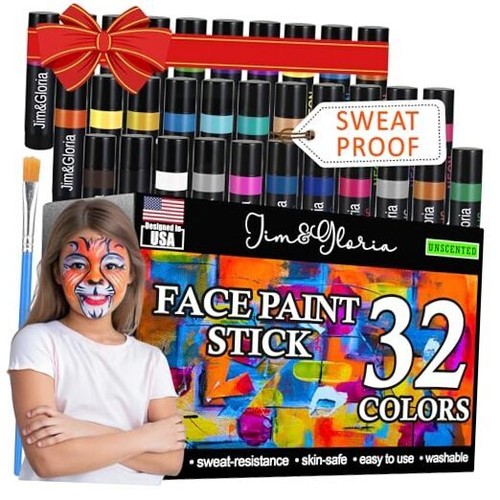 Bulk Face Painting Kit - 32 Metallic, Neon, and Classic Colors + Makeup ...