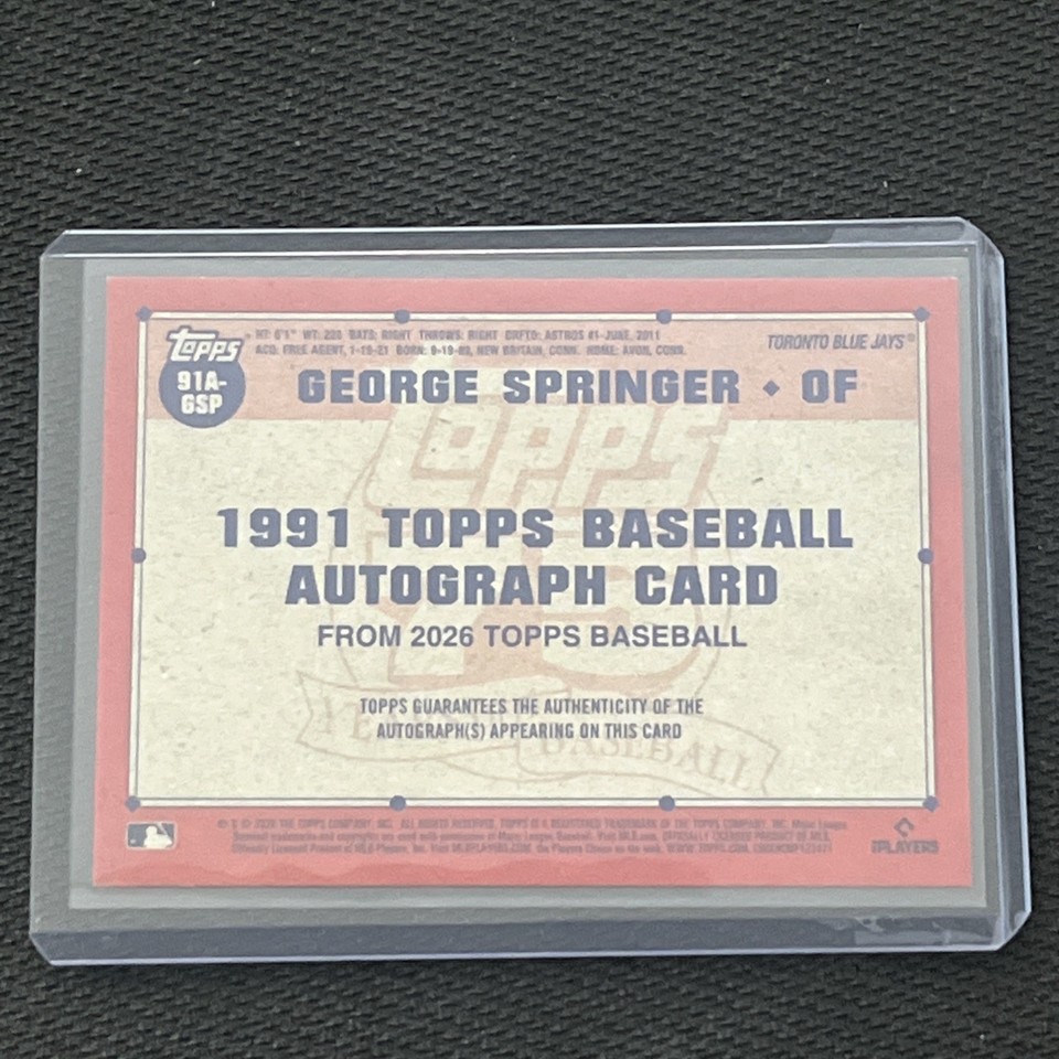 2026 Topps Series 1 GEORGE SPRINGER 1991 Design On Card Auto #91A-GSP ...