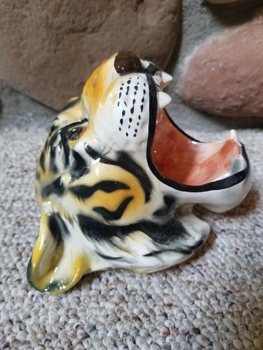 Vintage Bengal Tiger Head Ceramic Figure 1950s MCM Asian Indian Culture ...