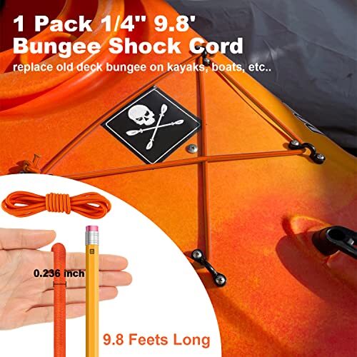 Kayak Deck Rigging Kit 1/4" 9.8' Bungee Cord with 6 D Rings& 4 J Hooks ...