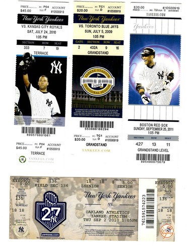 New York Yankees 4 Full Tickets from 2009, 2010 and 2011 with Inaugural ...