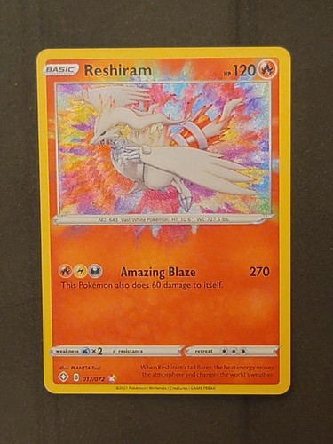 💥WOWZA💥 RESHIRAM 017/072 Mint/nm Amazing Rare Pokémon TCG Shining Fates ...