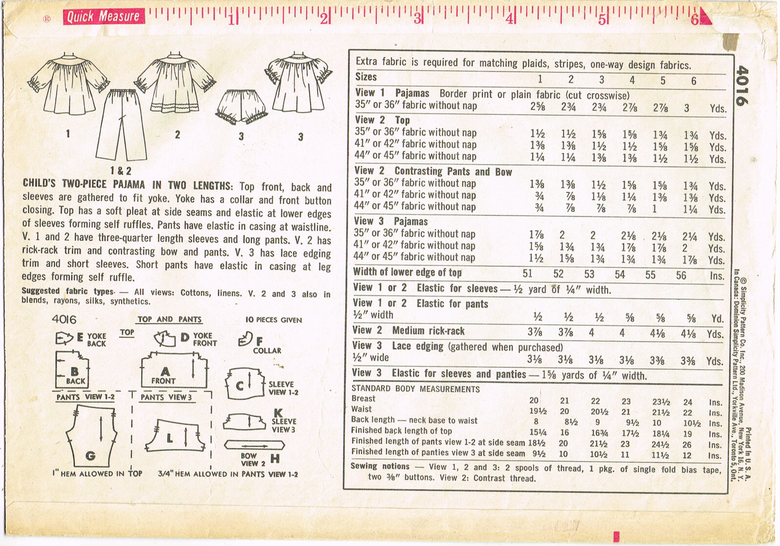 Simplicity 4016: 1960s Baby Girls Shortie Pajamas Size 3 Vintage Sewing ...