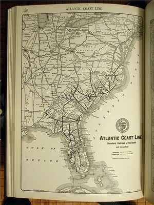 DATED 1928 ATLANTIC COAST LINE RAILROAD ACL RR SYSTEM MAP SHOWS ENTIRE ...