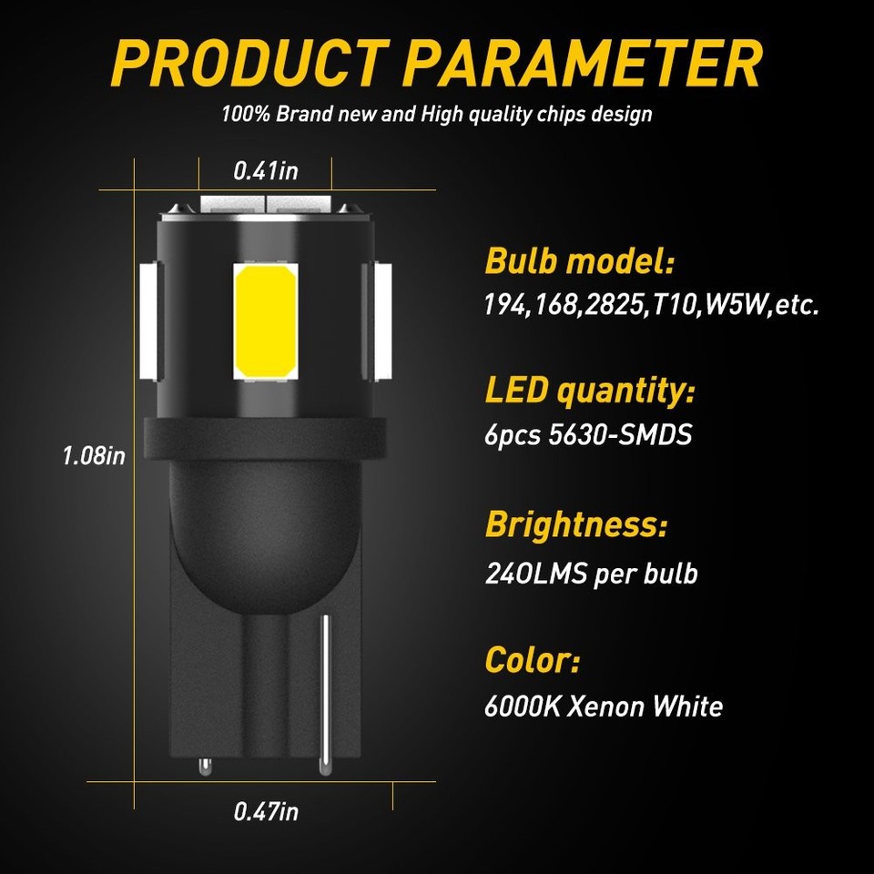 20X T10 194 168 LED License Plate Interior Wedge Light Bulb Super ...