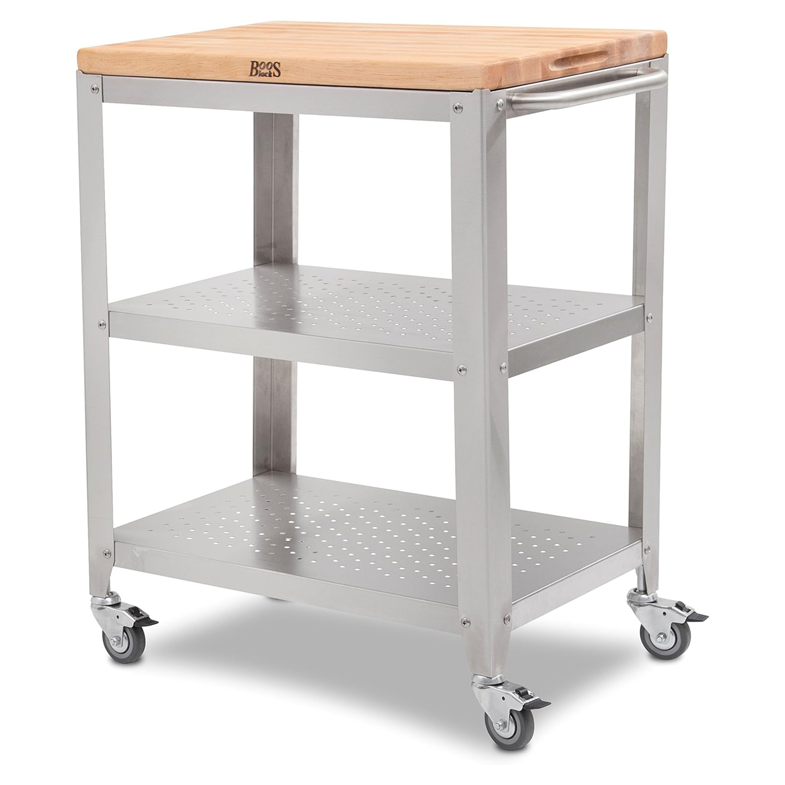 John Boos Culinarte Stainless Steel Kitchen Cart W/ Removable Maple ...