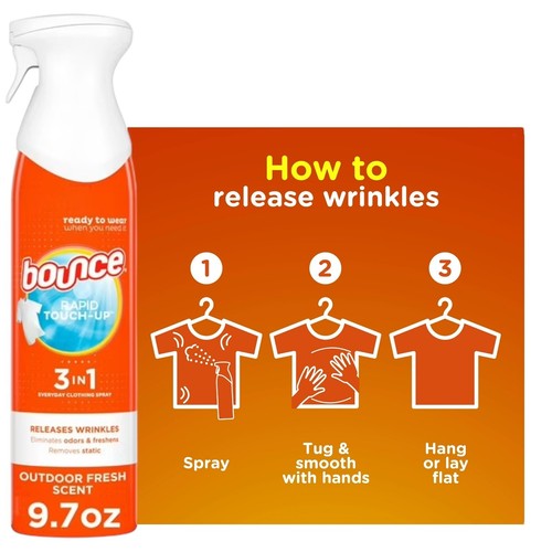 Bounce 3 in 1 Anti Static Wrinkle Release Spray 9.7 Oz, 2 Pack ...