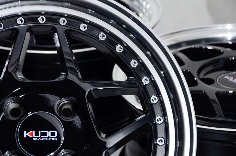 Kudo Racing Kyoto 15x6.5 4x100 Single Drill Black Polish Lip +38mm ...