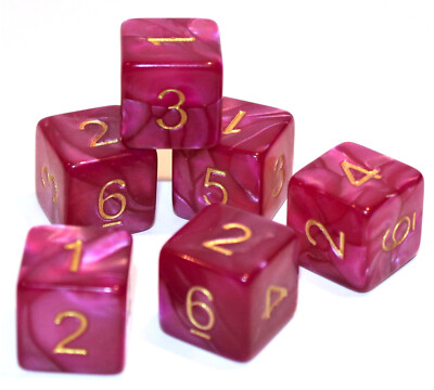 Set of 6 Numbered D6 Six Sided Standard 16mm Dice - Game Dice - Marble ...