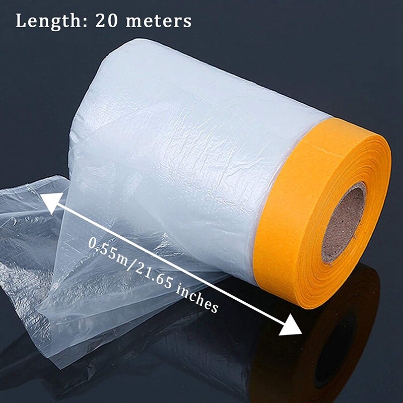 1X(4 Pcs Plastic Dust Sheets Roll 0.55 x 20M Pre-Taped ing Film ...