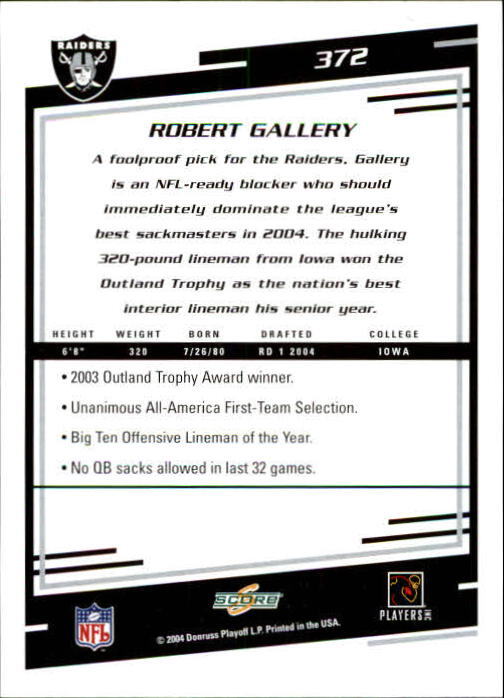2004 Score #372 Robert Gallery RC | eBay