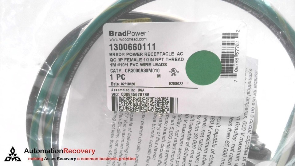 BRAD POWER CR3000A30M010, POWER RECEPTACLE ASSEMBLY, 1300660111, NEW #136335 | eBay