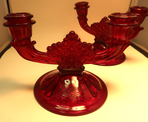Vintage Pair of Fenton, Daisy & Button Pattern, Ruby Candle Holders | eBay