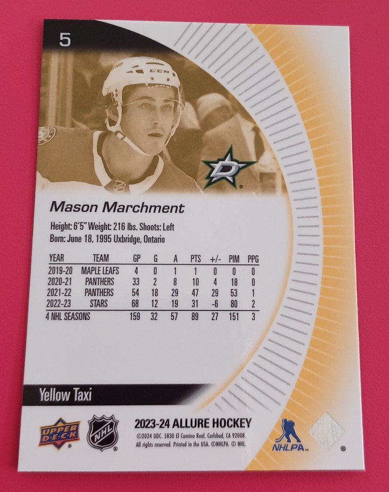 2023-24 MASON MARCHMENT Yellow Taxi Dallas Stars #5 UD Allure Hockey | eBay