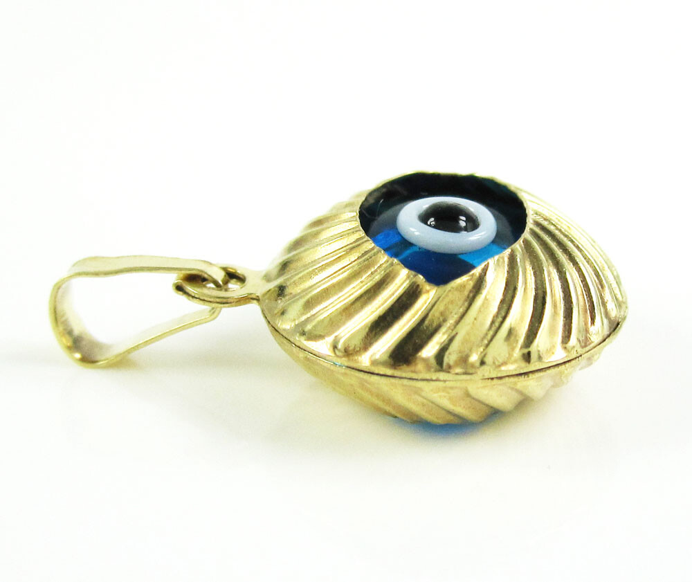 14k Yellow Gold Highly Polished Blue Evil Eye Nazar Charm Pendant | eBay
