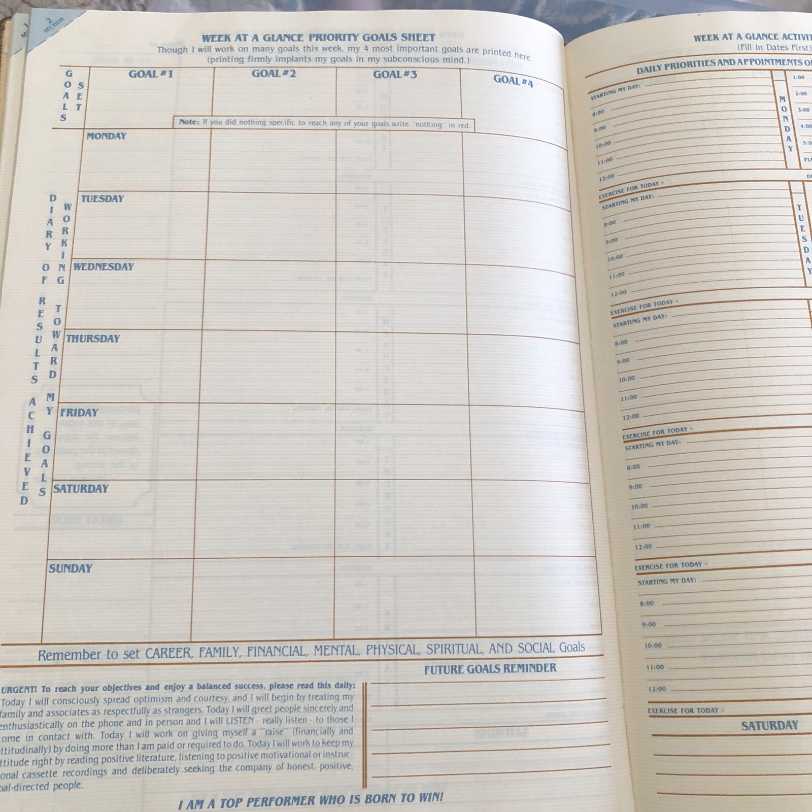 NEW "THE PERFORMANCE PLANNER" A PERSONAL MANAGEMENT & GOALS ACHIEVEMENT ...