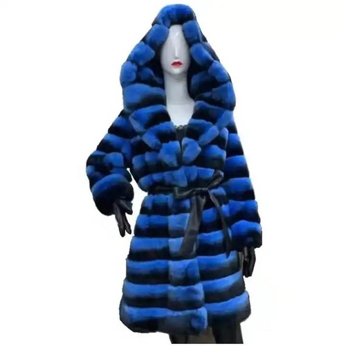 Women Real Rex Rabbit Fur Coat Winter Hood Long Jacket Natural ...