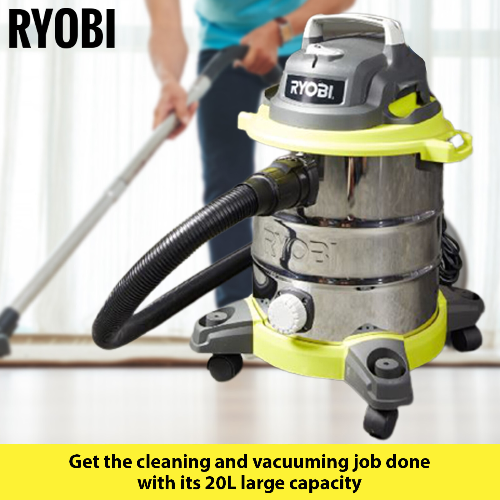 Ryobi Wet and Dry Vacuum Cleaner 20L Workshop Vacuum Blower Canister ...