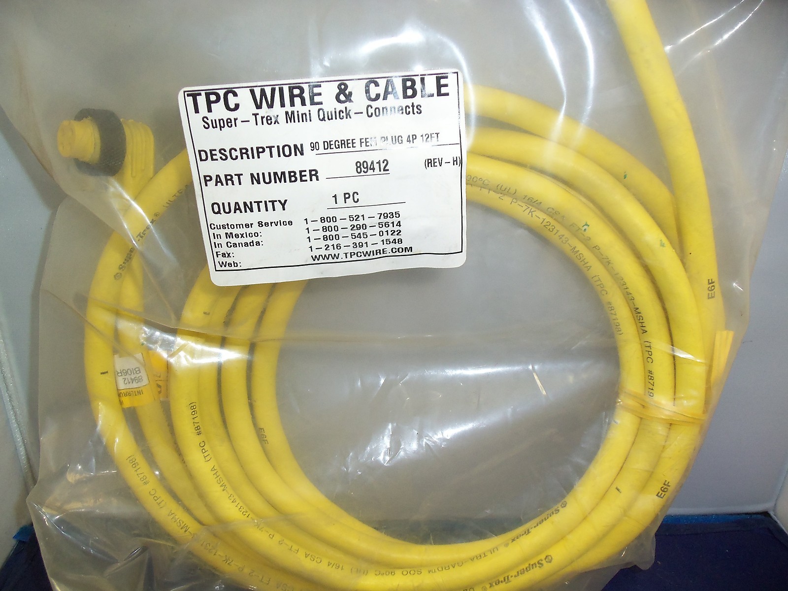 TPC Wire & Cable Super Trex Mini Quick Connects 90 Deg/Fem Plug 4P-12Ft ...