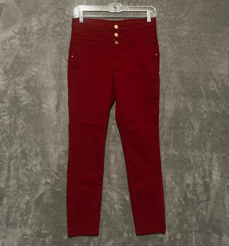 Refuge Womens High Rise Stretch Denim Super Skinny 3 Button Jeans Red ...