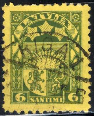 1925 LATVIA 🌟 6 Santimi Stamp SC#117 A12 6s grn,yei USED | eBay