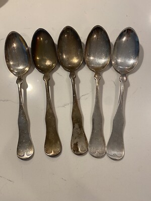 Antique E.D. KINSEY Coin Silver Spoons, .900, Civil War Era, Fiddleback ...