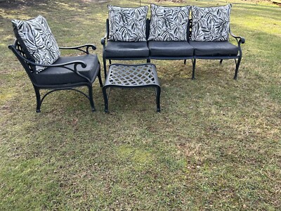Authentic Cast Aluminum Hanamint Conversation Set Bench, Chair, Ottoman ...
