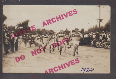 Reedsburg WISCONSIN RPPC 1924 FIRE DEPARTMENT RACE Pulling Wagon ...
