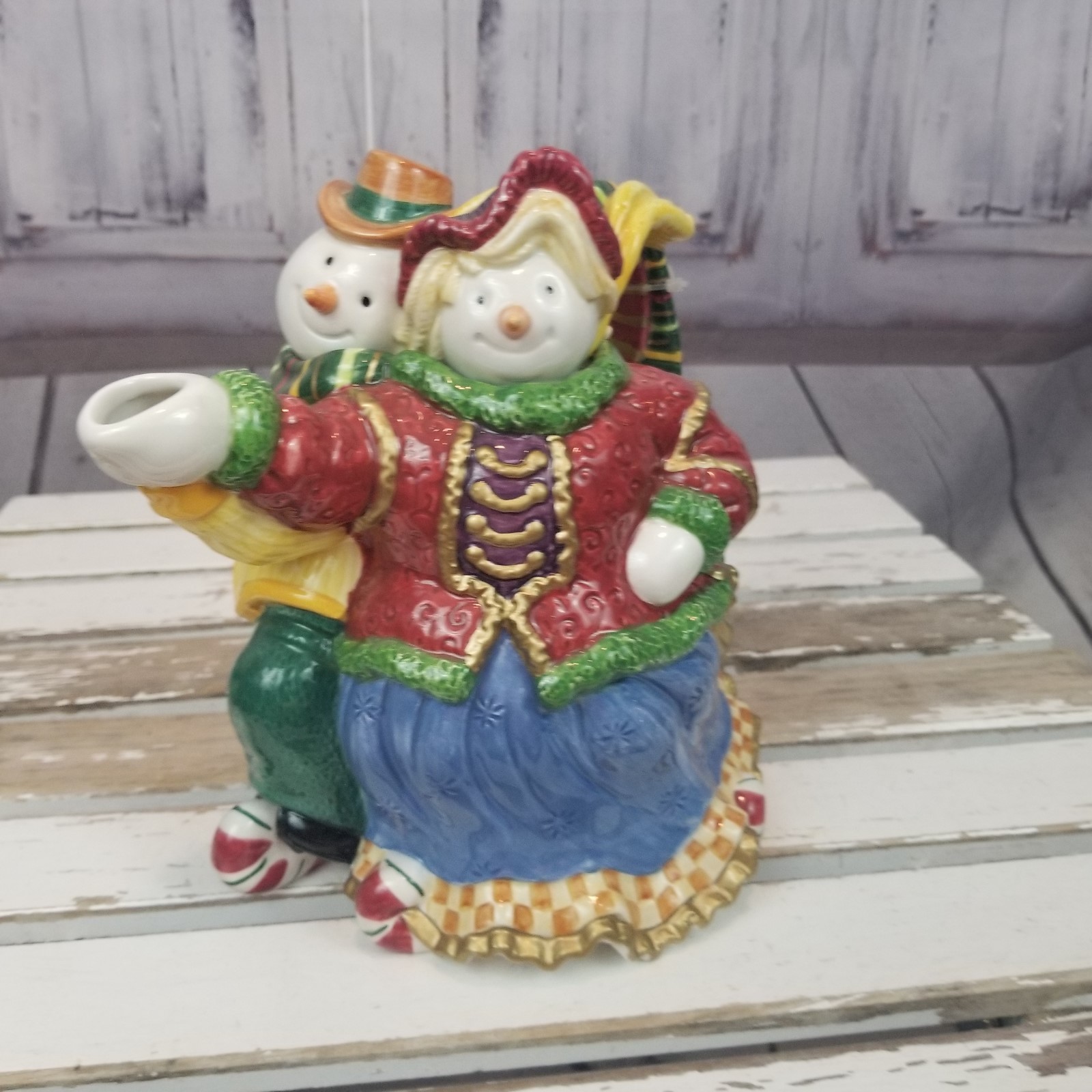 Fitz Floyd xmas holiday Santa snowman pitcher teapot jug water snow ...