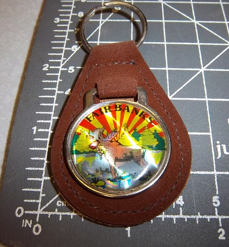 Alaska Keychain - Fairbanks with Bull moose & colorful midnight sun ...