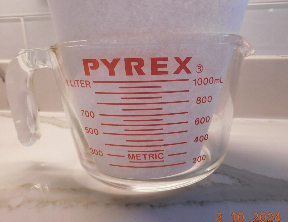 Vintage Pyrex 532 Glass Red Letters Large Handled Measuring 4 Cup 1 Qt ...