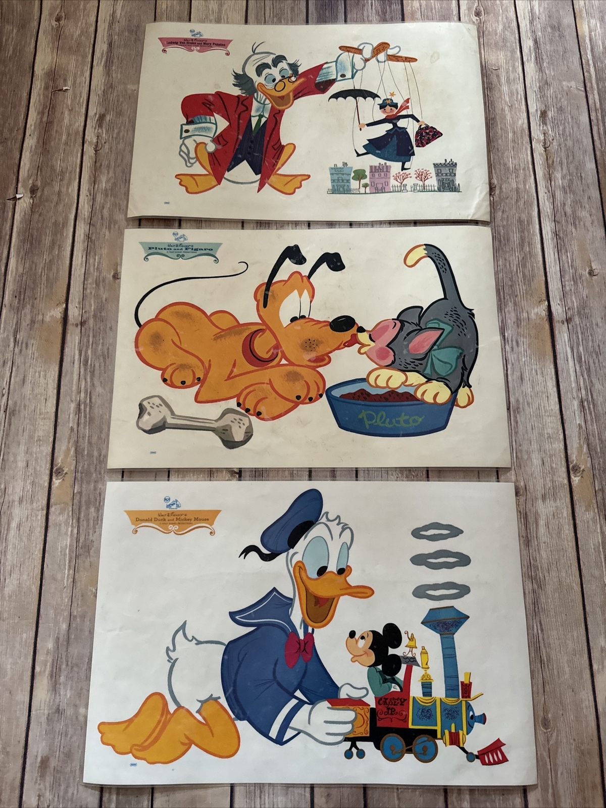 3 Disney Placemats vintage 1960s Marry Poppins Ludwig Donald Pluto ...