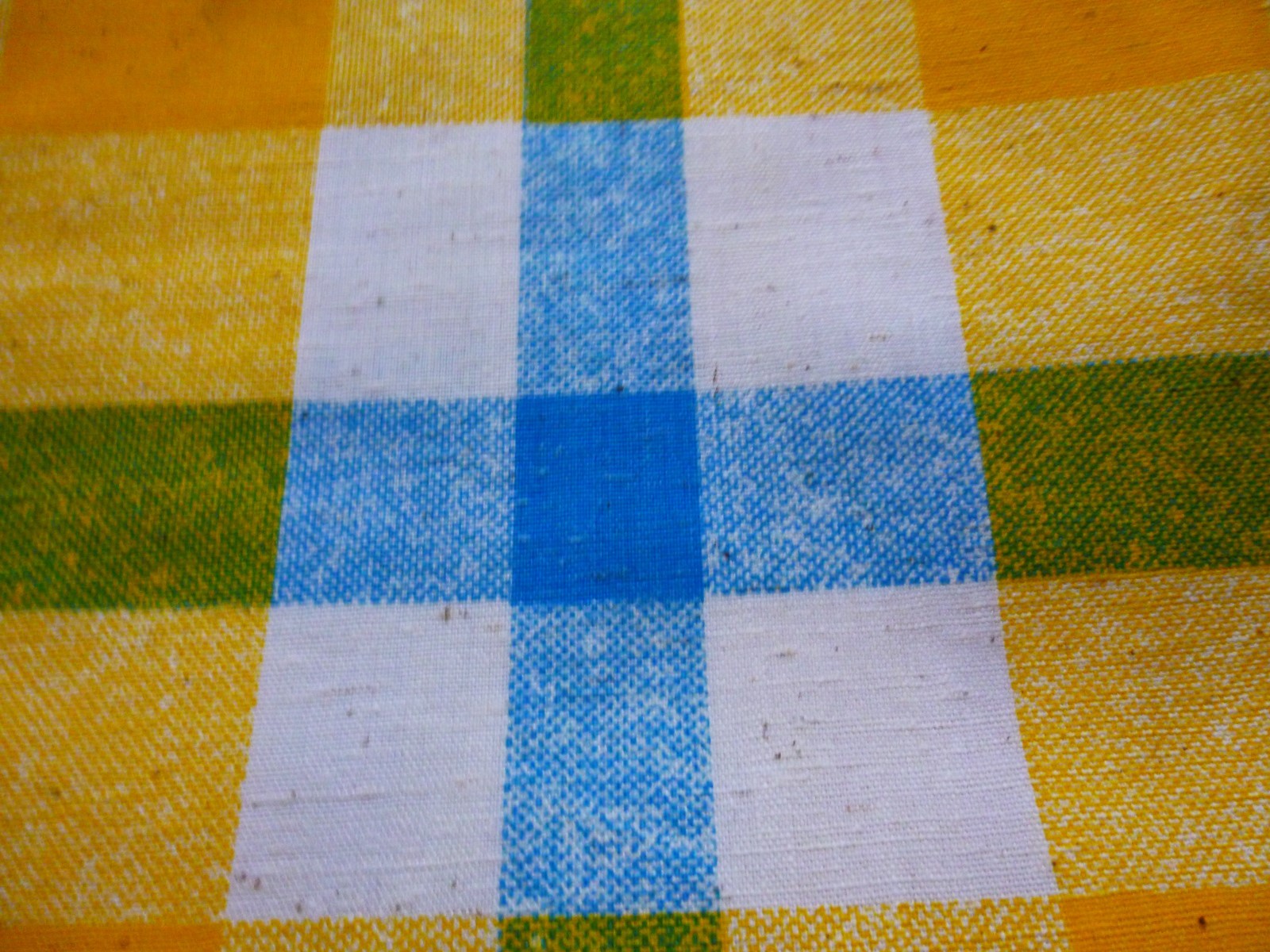 Cotton decorating weight fabric -turquoise, yellow, white plaid 1 yd 20 ...