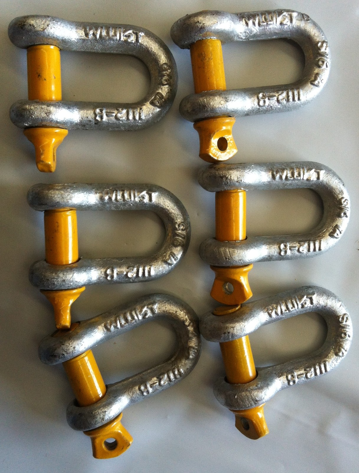 6 X RATED STAMPED 11MM D SHACKLES WLL 1.5T AUSTRALIAN STANDARD YELLOW ...