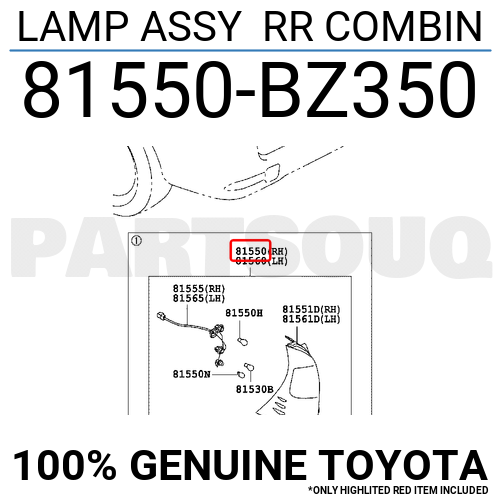 81550BZ350 Genuine Toyota LAMP ASSY RR COMBIN 81550-BZ350 | eBay