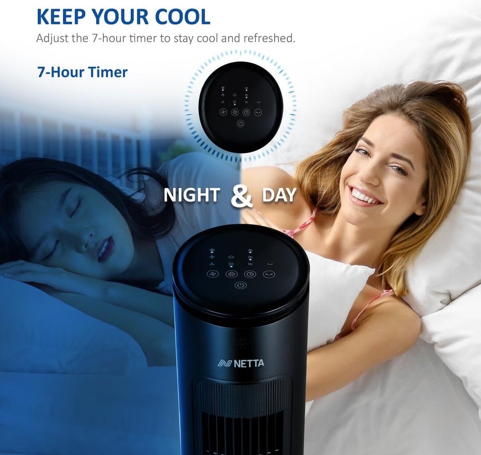 Tall Tower Fan 42 Inch,Quiet Bladeless Tall Fan,7 Hour Timer with ...