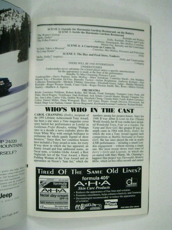 Hello Dolly Playbill 1995 Lunt Fontaine Theater Ticket Carol Channing ...