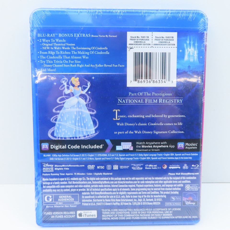 Cinderella Anniversary Edition Blu-Ray DVD Digital Code New ...