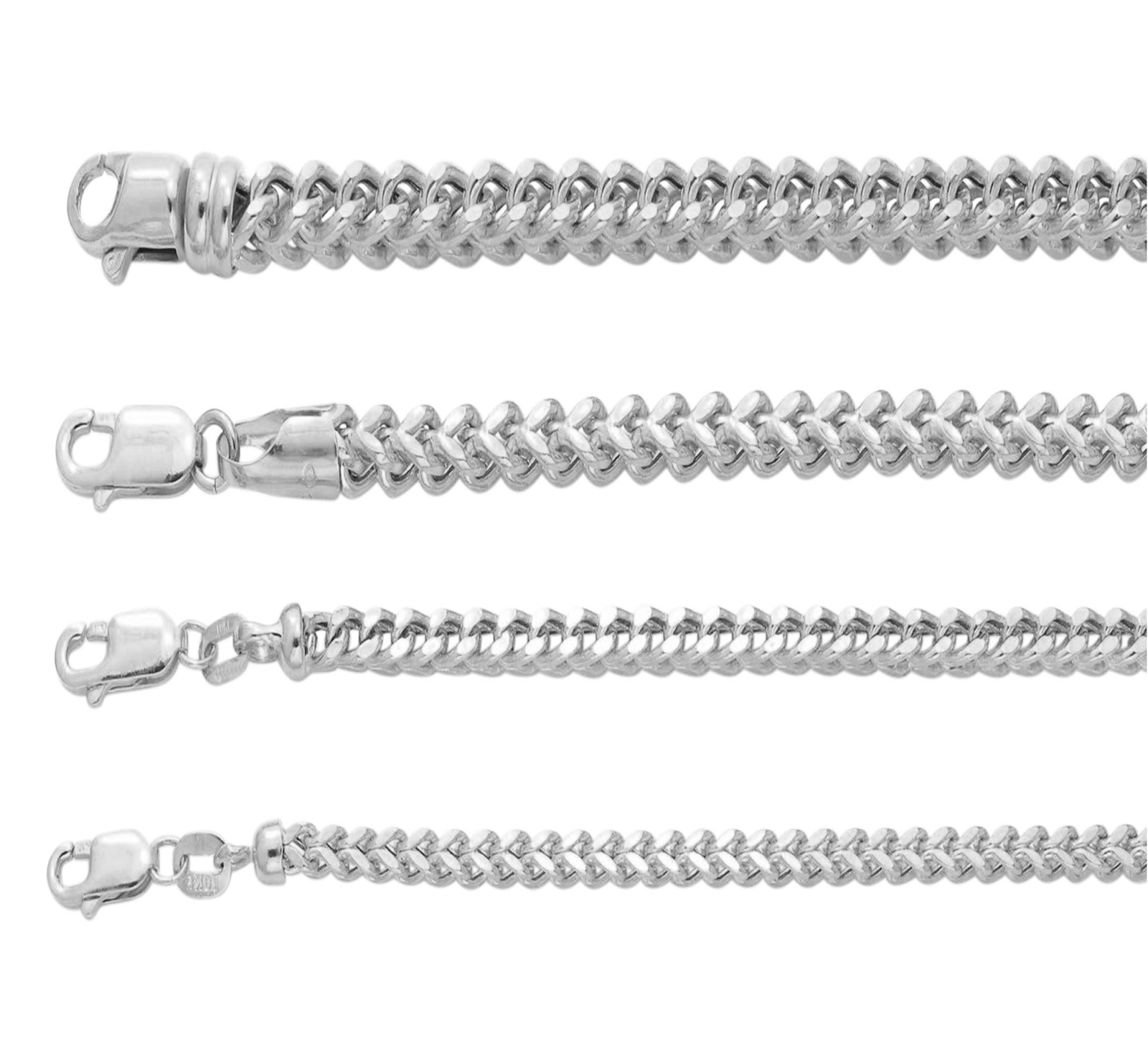 10K White Gold 1.5mm-3mm Square Wheat Box Franco Chain Pendant Necklace ...