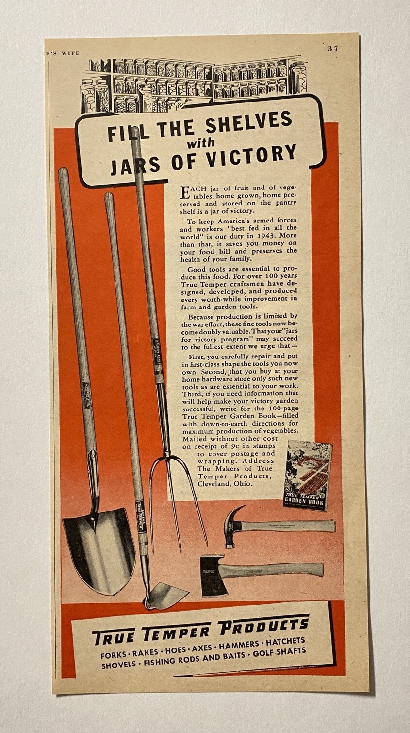True Temper Garden Tools WW2 Jars Of Victory 1943 Print Ad | eBay
