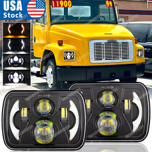 for Freightliner FL50 FL60 FL70 FL80 MT35 Pair 7x6inch Led Headlights ...