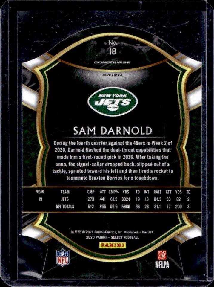 2020 Select Sam Darnold Tri Color Prizm Die Cut Concourse #18 Jets | eBay