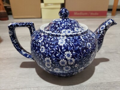 Staffordshire Burleigh Calico Blue Tea Pot Floral | eBay