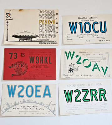 SET OF 6 VINTAGE HAM RADIO QSL CARDS WISCONSIN MAINE NY NJ NETHERLANDS ...