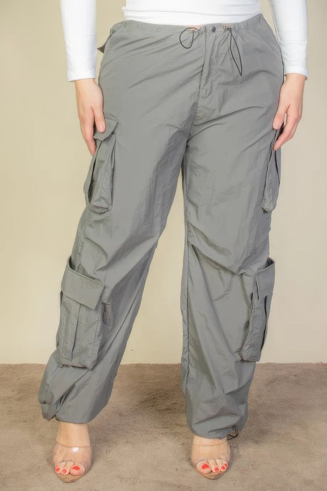 Women's Plus Size Drawstring Ruched Parachute Cargo Pants Flap Pockets ...